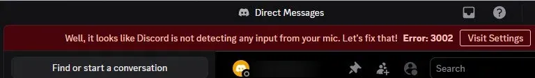 Discord 3002 오류 배너' title='Discord 오류 3002 수정 방법: 마이크가 입력을 감지하지 못함